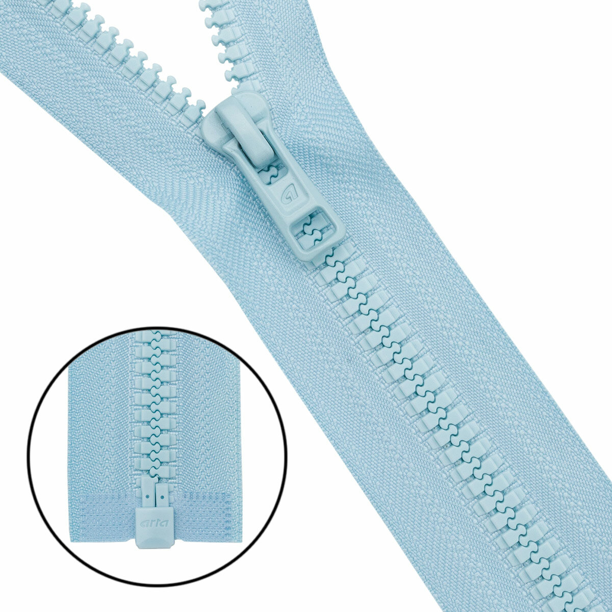 Молния разъемная тракторная, Т6, 1 замок, 60 см, цвет A143 св. голубой, 5 штук