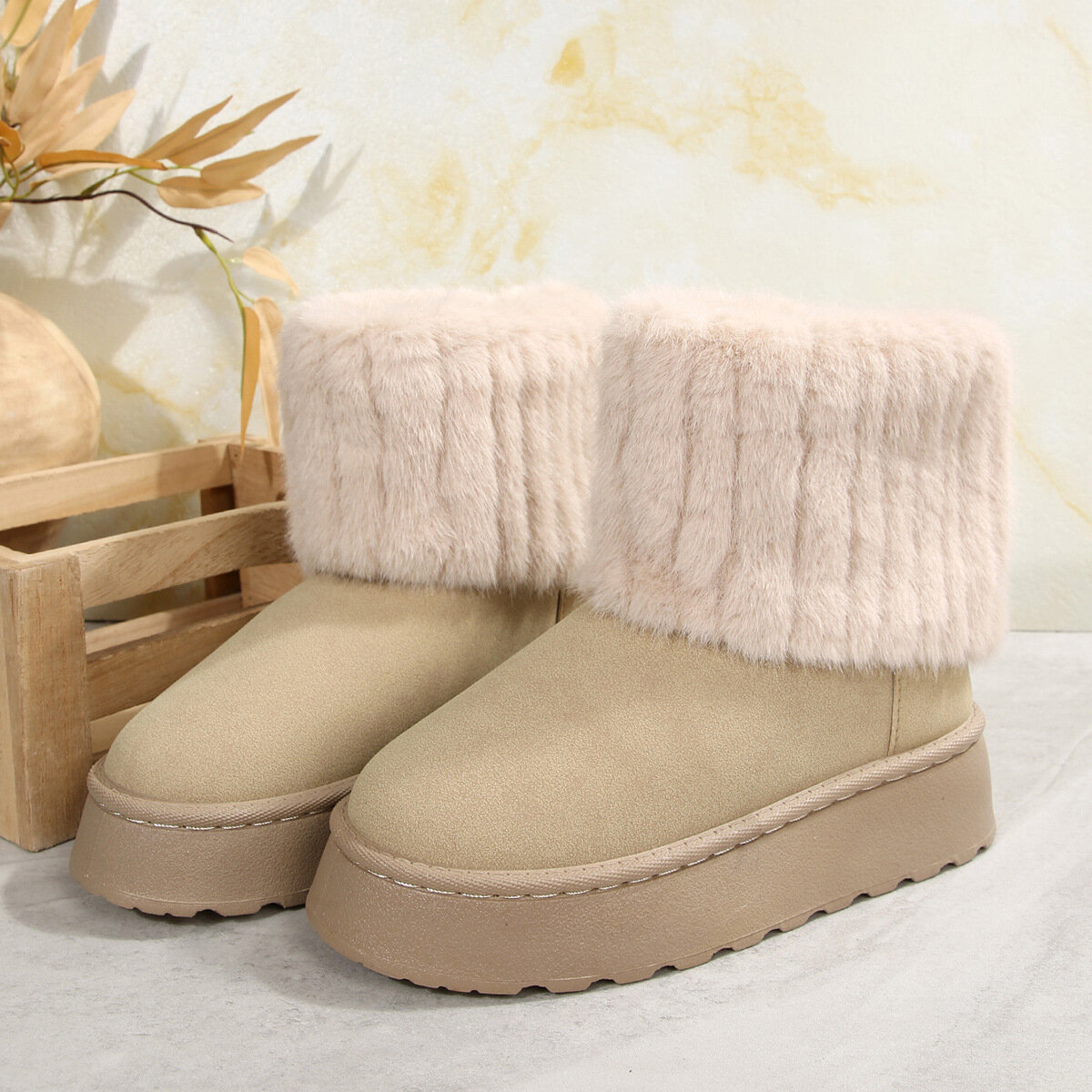 Женские зимние ботинки большого размера с меховой полоской 2025 года, новые осенне-зимние ботинки для отдыха средней высоты, теплые и удобные, хлопковые