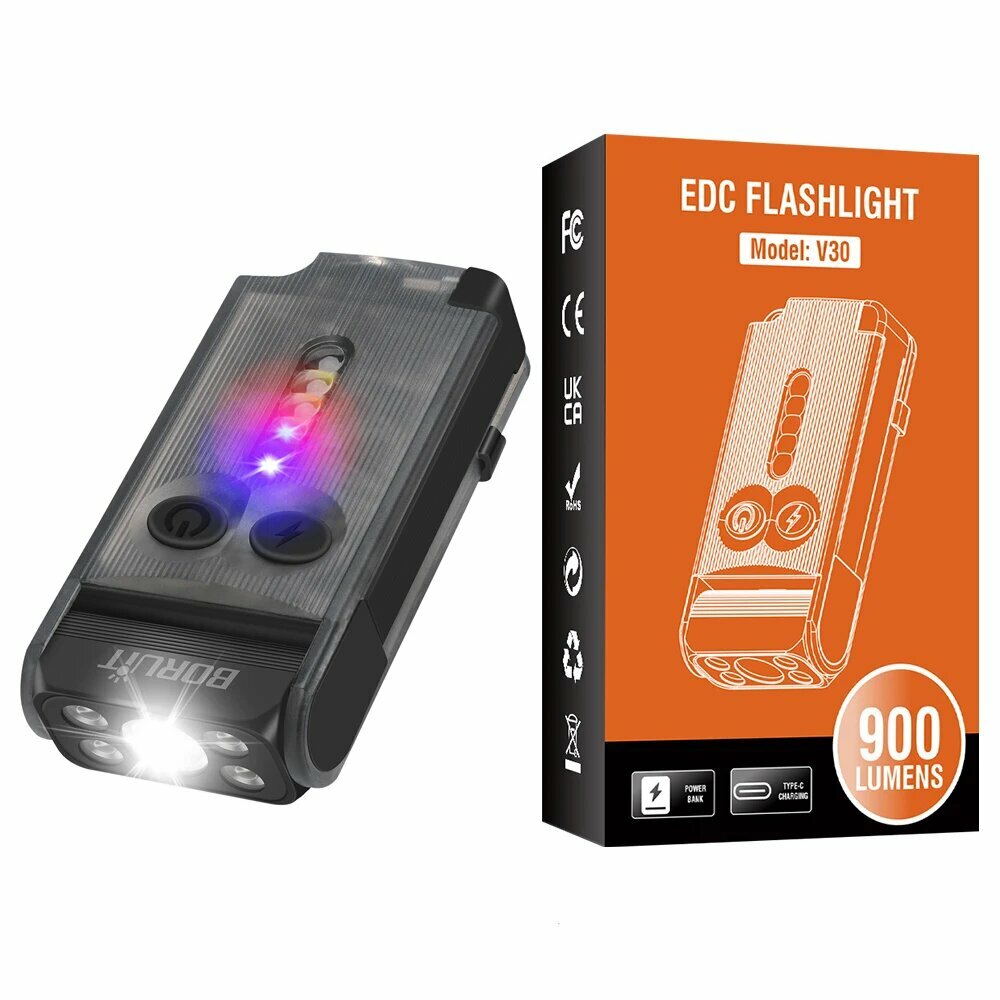 BORUiT V30 EDC Фонарь с Power Bank Black