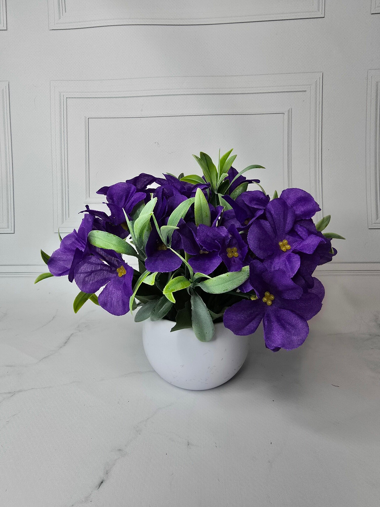 Искусственное растение "Фиалки", декоративный горшок, текстиль и пластик, высота 17см