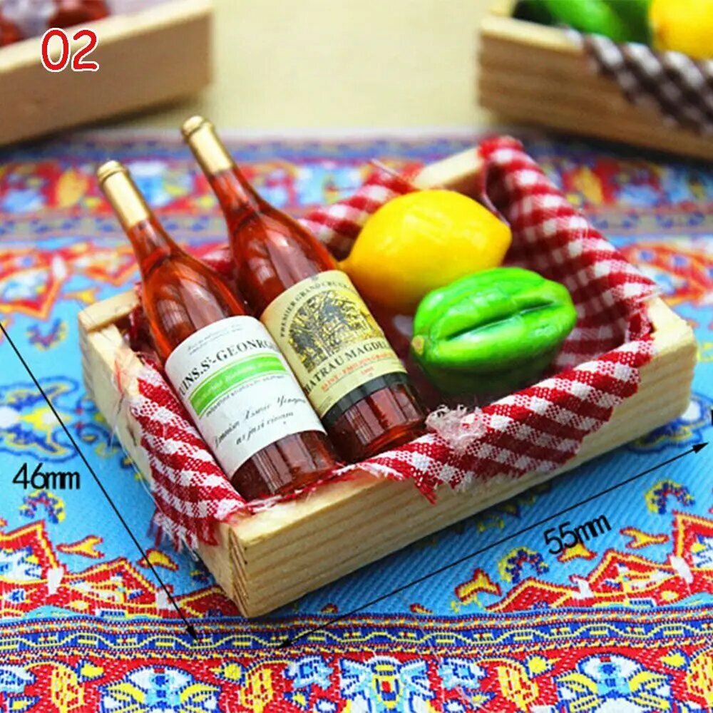 Миниатюрный набор для кукольного домика: напитки и фрукты, розовый