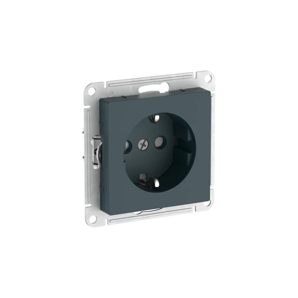 Розетка Systeme Electric ATLASDESIGN с заземлением, со шторками, 16А, механизм, быстрозажим. клем, изумруд