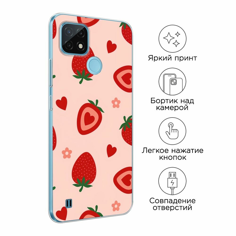 Чехол на Realme C21 / Реалми С21 с принтом "Heart strawberries 1 - 14 февраля" — фото 1