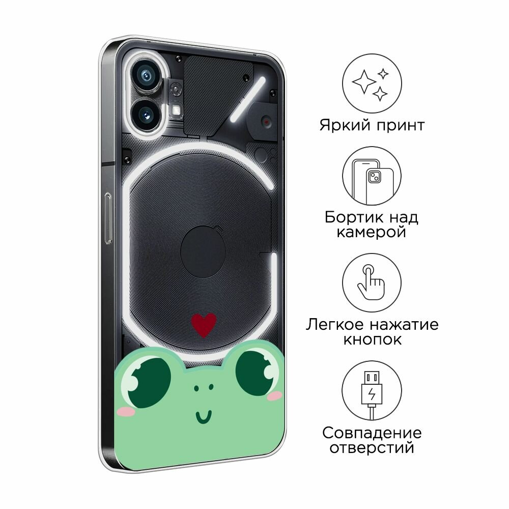 Чехол на Nothing Phone 1 / Нафинг Фон 1 с принтом "Влюблённая лягушка - 14 февраля", прозрачный — фото 1