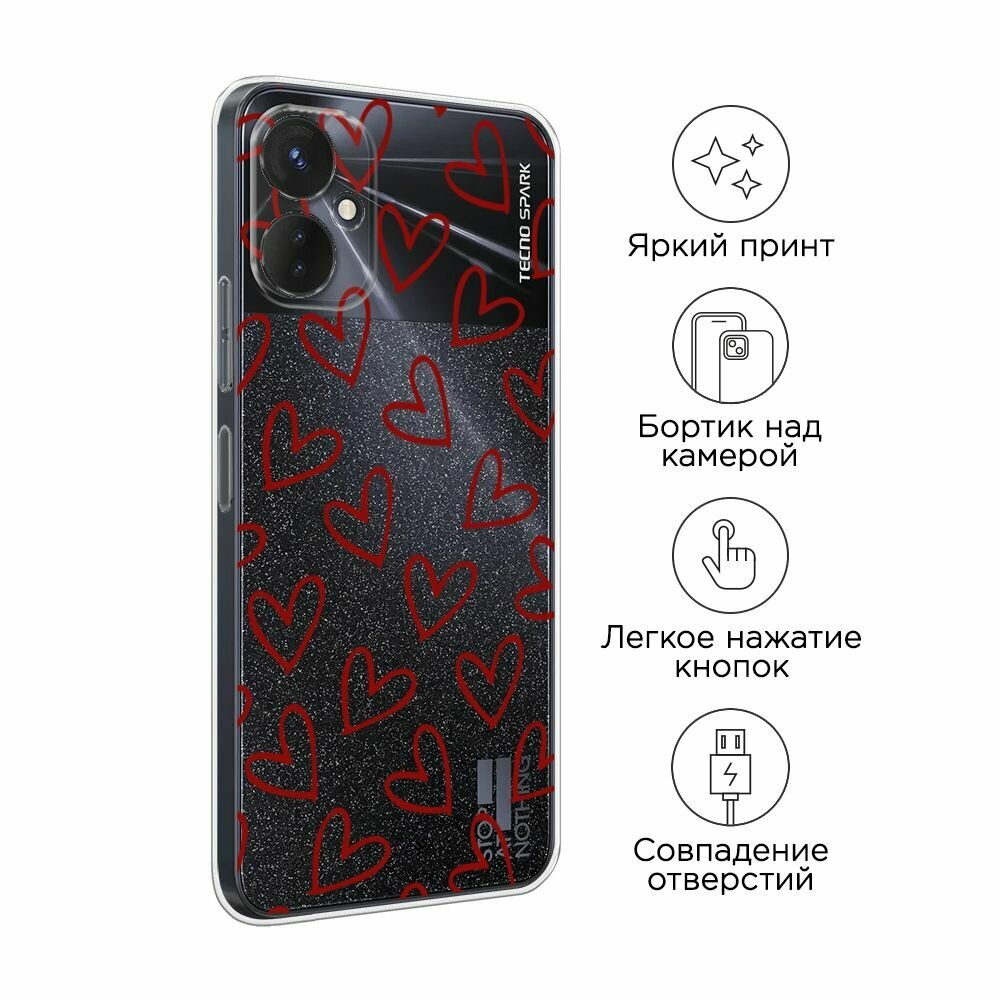 Чехол на Tecno Spark 9 Pro / Техно Спарк 9 Про с принтом "Little hearts doodles 2 - 14 февраля", прозрачный — фото 1