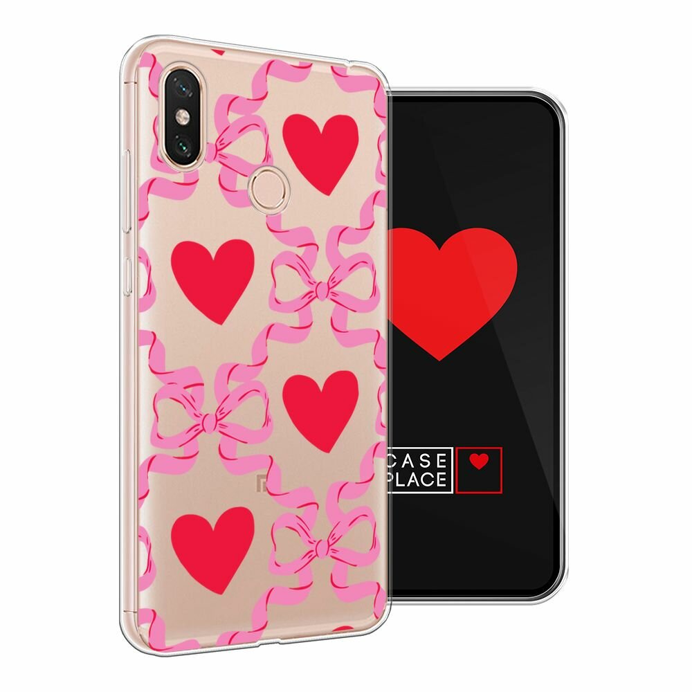 Чехол на Xiaomi Mi Max 3 / Сяоми Ми Макс 3 с принтом "Hearts and ribbons 2 - 14 февраля", прозрачный — фото 1