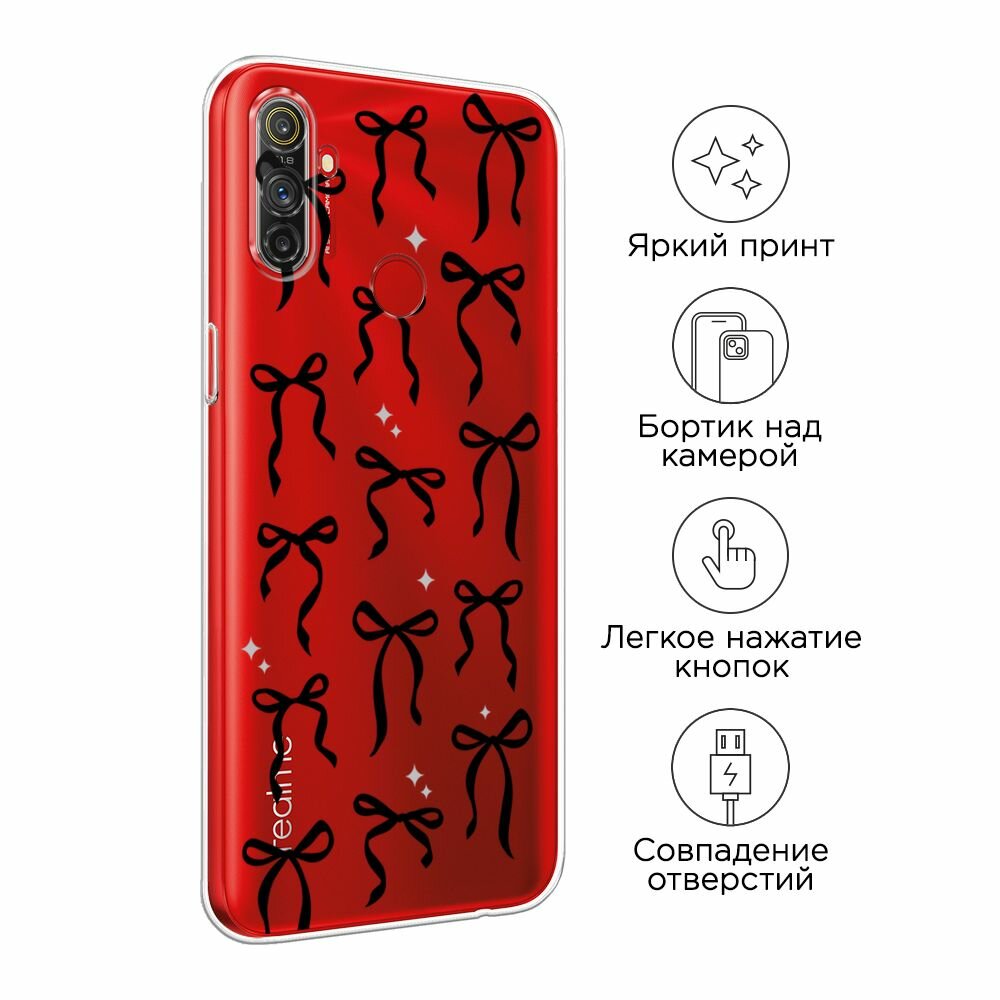 Чехол на Realme C3 / Реалми C3 с принтом "Black bows", прозрачный — фото 1