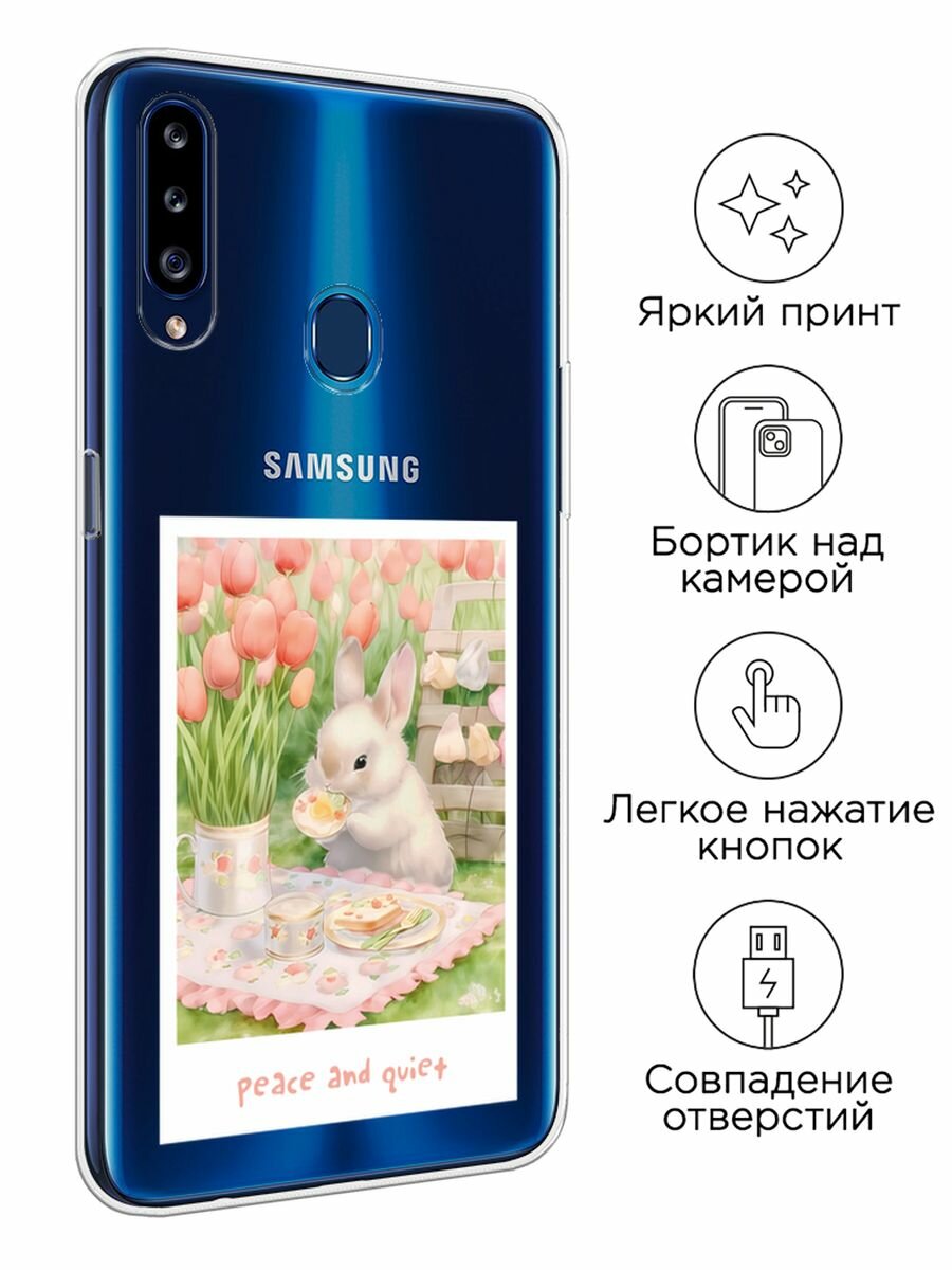 Чехол на Samsung Galaxy A20s / Самсунг Галакси A20s с принтом "Кролик на пикнике", прозрачный — фото 1