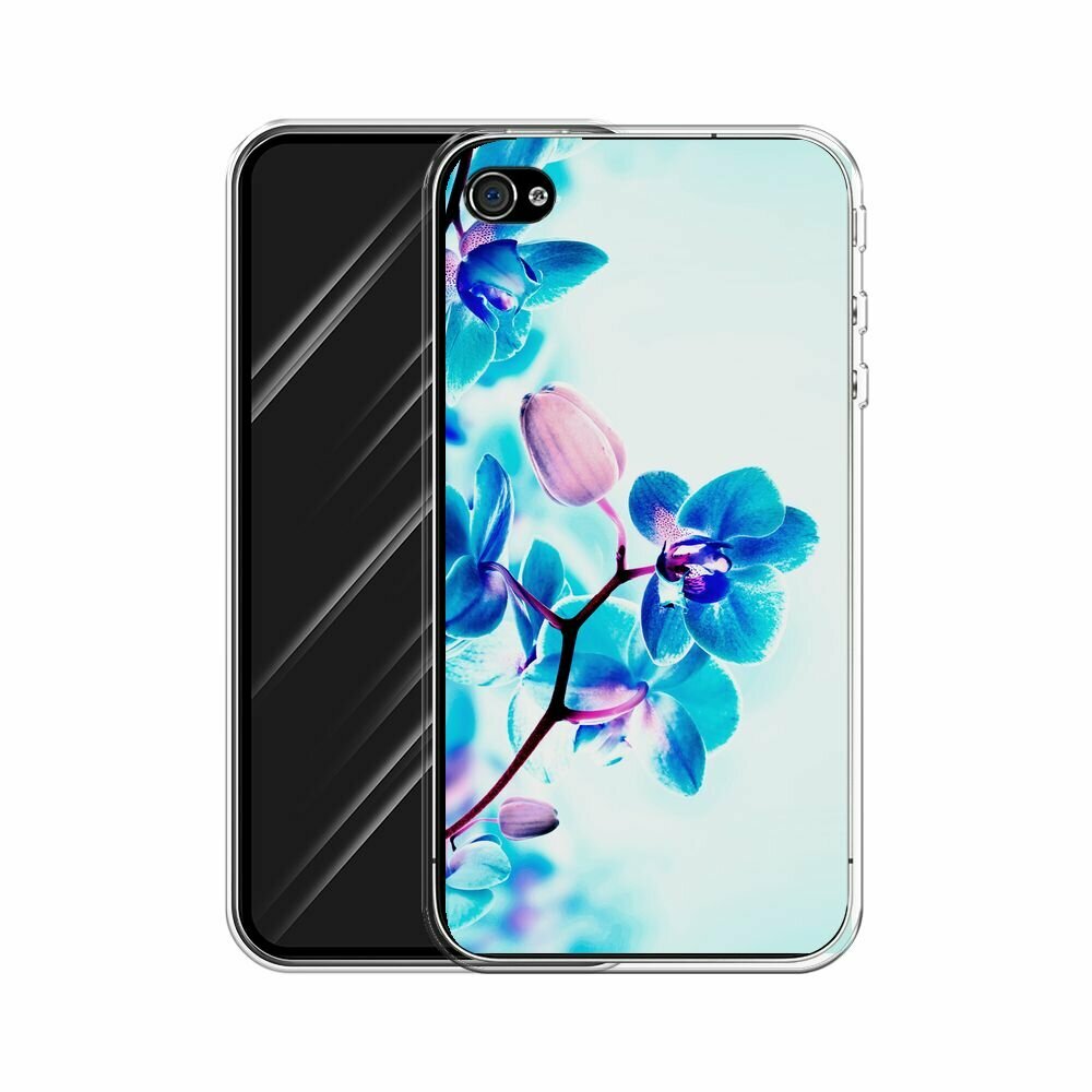 Чехол на Apple iPhone 4/4S / Айфон 4/4S с принтом "Голубая орхидея" — фото 1