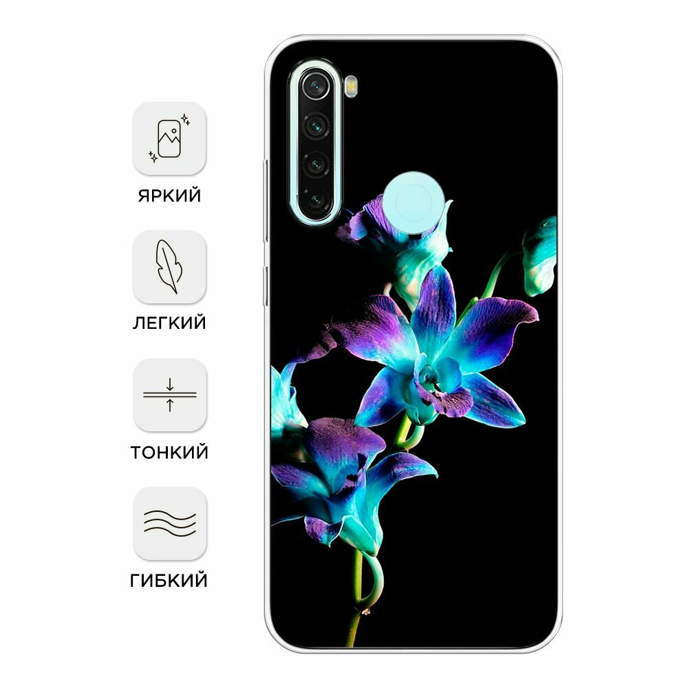 Чехол на Xiaomi Redmi Note 8 / Сяоми Редми Нот 8 с принтом "Синий цветок на черном" — фото 1