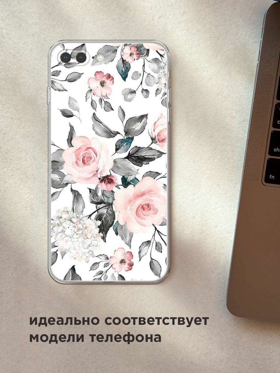 Чехол на Apple iPhone 7 Plus / Айфон 7 Плюс с принтом "Розы на белом" — фото 1