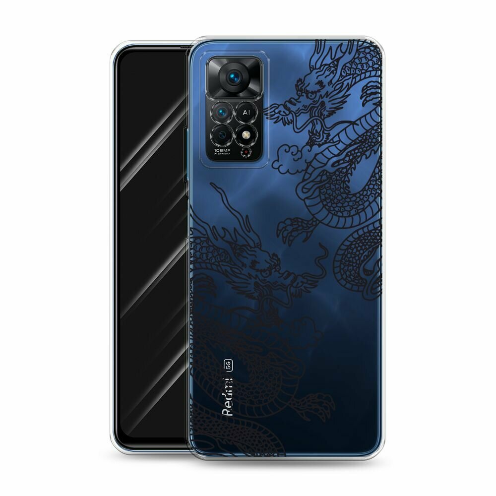 Чехол на Xiaomi Redmi Note 11E Pro / Сяоми Редми Нот 11E Pro Про с принтом "Два китайских дракона", прозрачный — фото 1