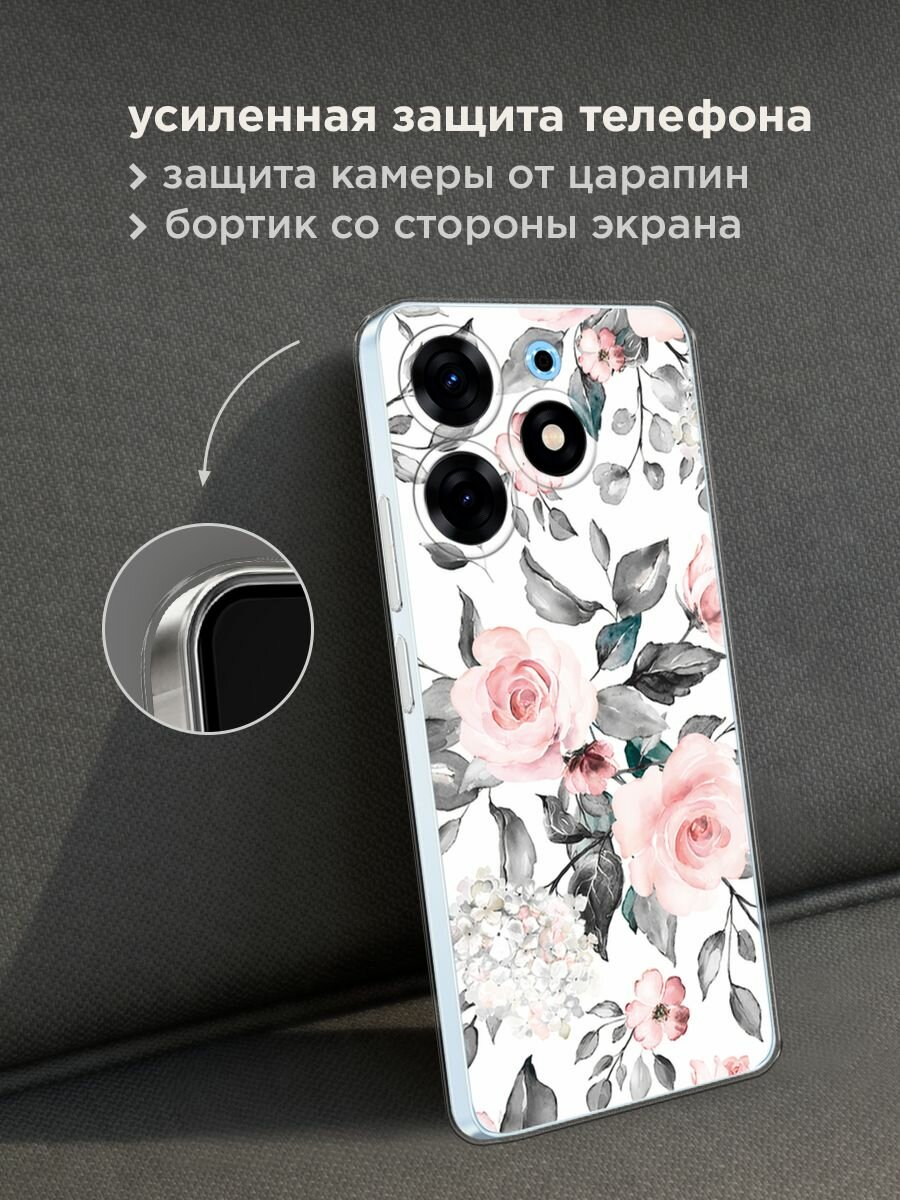 Чехол на Tecno Spark 10 Pro / Текно Спарк 10 Про с принтом "Розы на белом" — фото 1