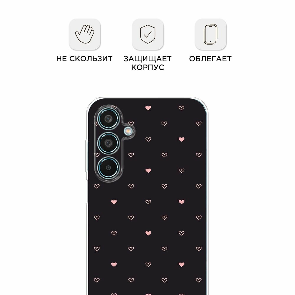 Чехол на Samsung Galaxy M35 / Самсунг Галакси M35 с принтом "Черный фон и сердечки" — фото 1