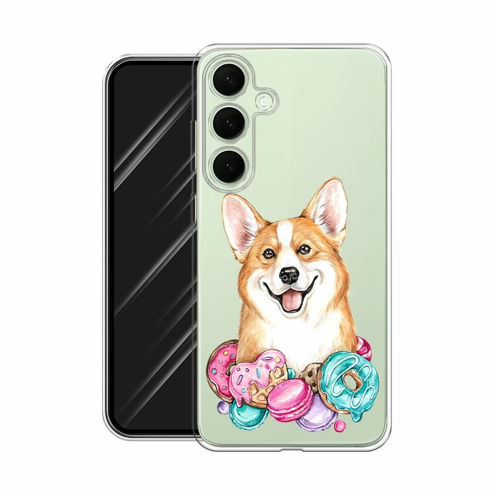 Чехол на Samsung Galaxy S25 Plus / Самсунг S25 Плюс с принтом "Корги и сладости", прозрачный — фото 1