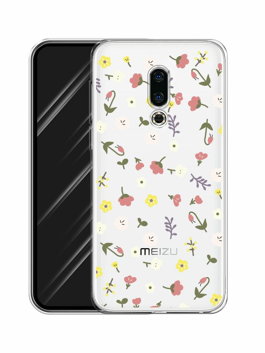 Чехол на Meizu 16th / Мейзу 16th с принтом "Россыпь цветов рисунок", прозрачный — фото 1