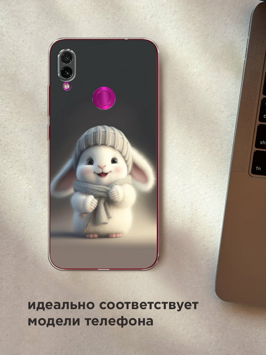 Чехол на Xiaomi Redmi Note 7 / Сяоми Редми Нот 7 с принтом "Белый крольчонок в шапке" — фото 1