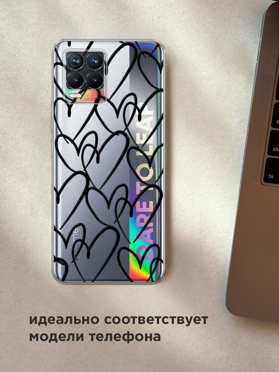 Чехол на Realme 8/8 Pro / Реалми 8/8 Про с принтом "Hearts doodle black 1" — фото 1