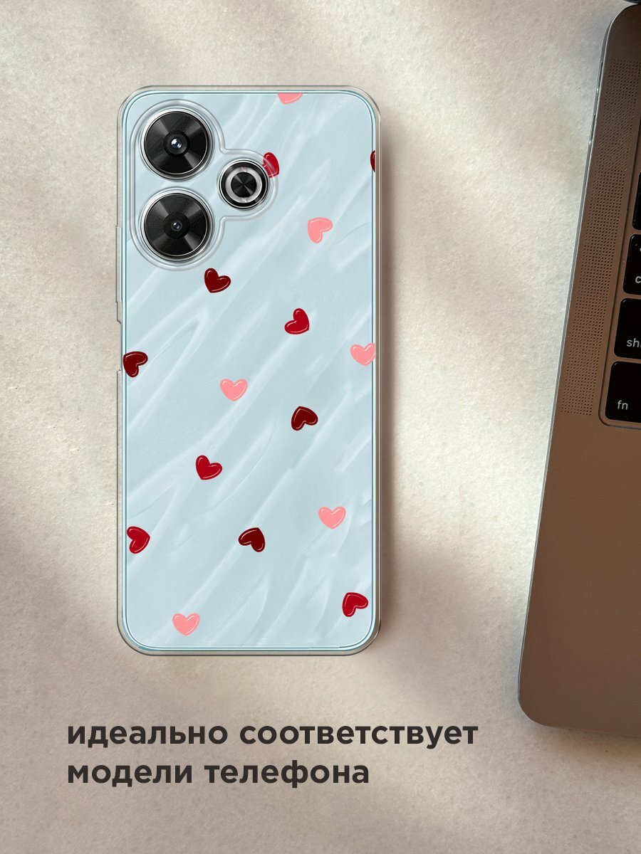 Чехол на Сяоми Редми Ноут 13R/Редми 13/Поко М6 4G/M6 Плюс с принтом "Бордовые сердечки 2" — фото 1