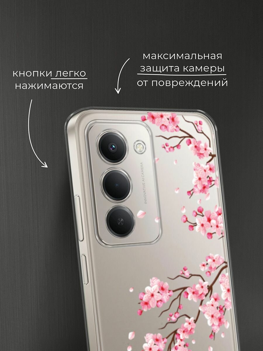 Чехол на Xiaomi Redmi 15 / Сяоми Редми 15 с принтом "Цветущая ветка сакуры рисунок", прозрачный — фото 1