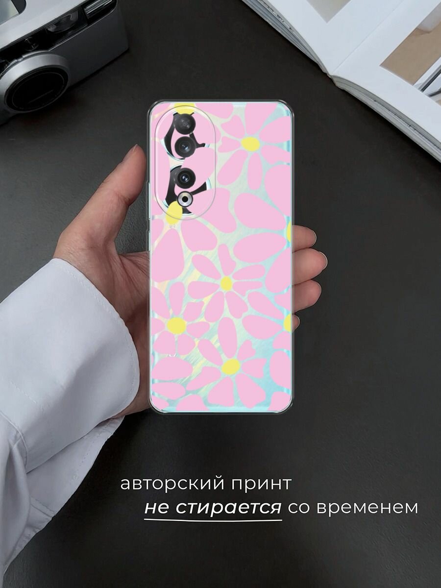 Чехол на Honor 90 / Хонор 90 с принтом "Розовые лепестки 2", прозрачный — фото 1