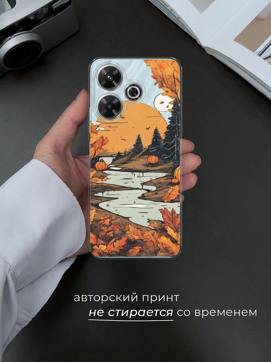 Чехол на Xiaomi Redmi Note 13R/Redmi 13/Poco M6 4G/M6 Plus с принтом "Осенний лесной уголок", прозрачный — фото 1