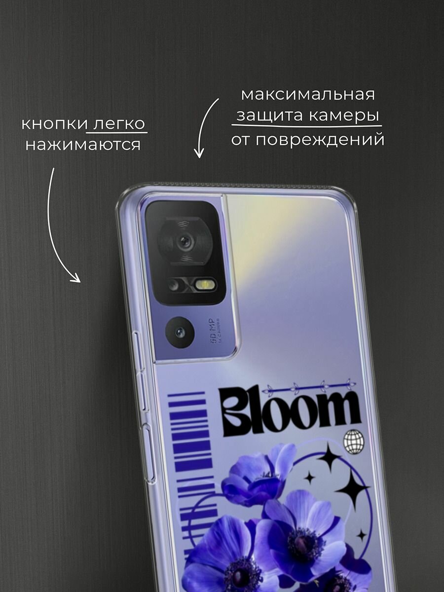 Чехол на TCL 40 SE / ТСЛ 40 SE с принтом "Завораживающие анемоны", прозрачный — фото 1