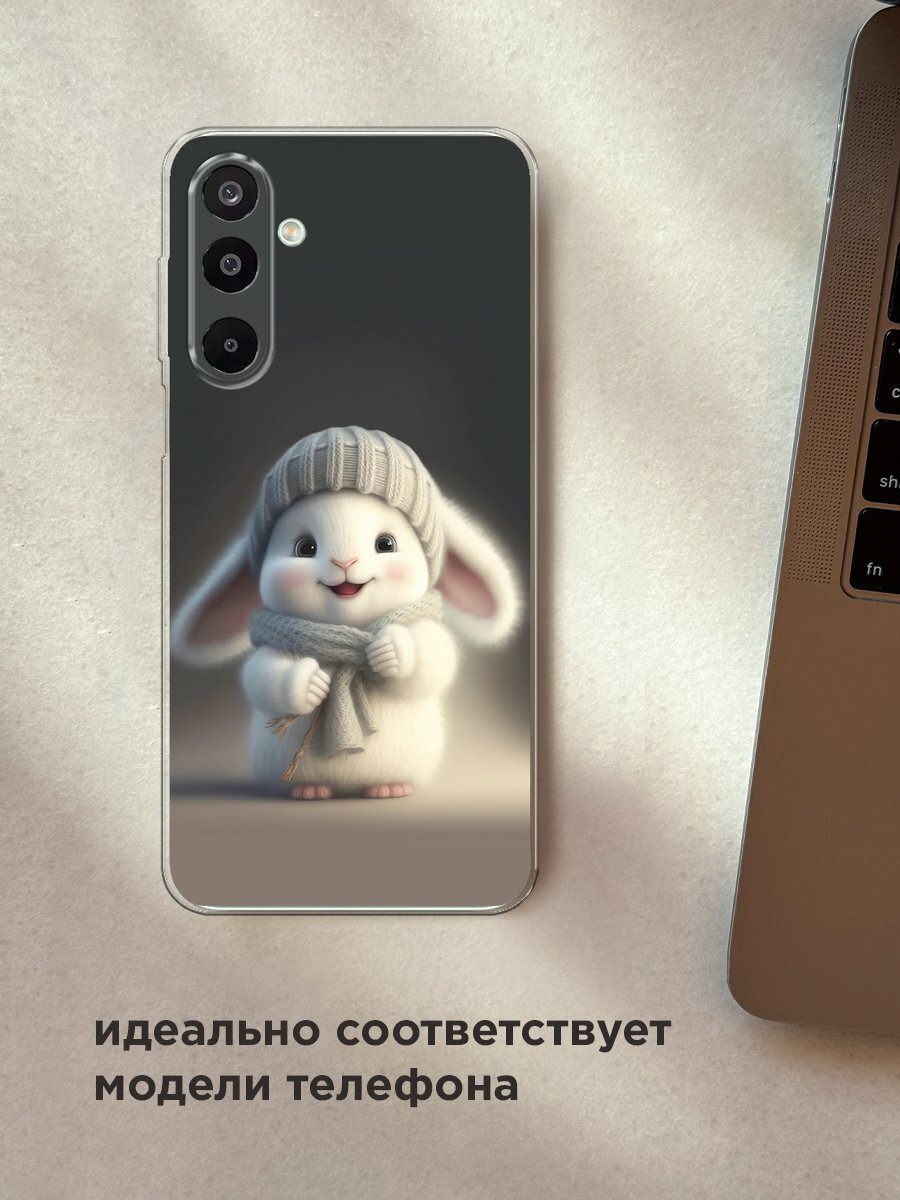 Чехол на Samsung Galaxy M16 / Самсунг Галакси М16 с принтом "Белый крольчонок в шапке" — фото 1