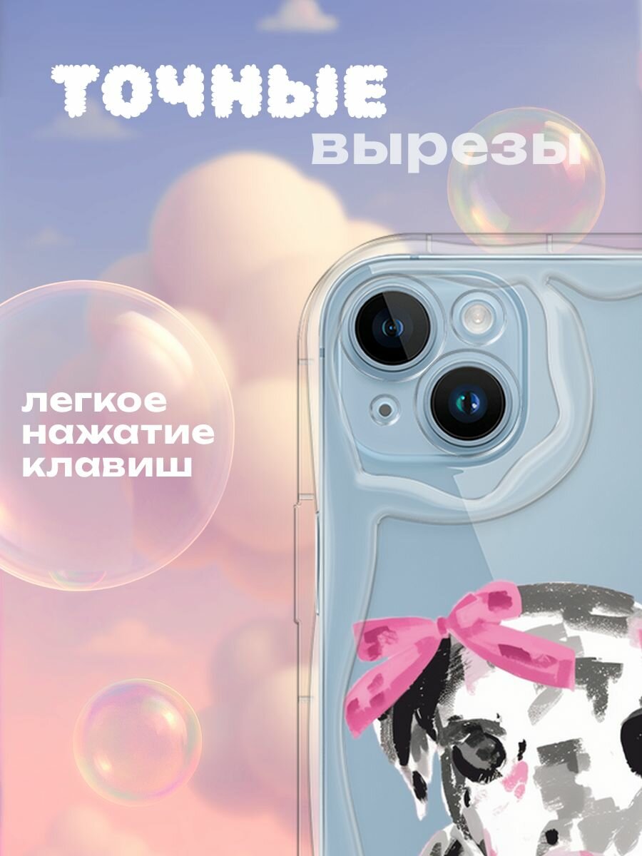 Чехол на Apple iPhone 14 / Айфон 14 с принтом "Далматинец с бантиком 3" — фото 1