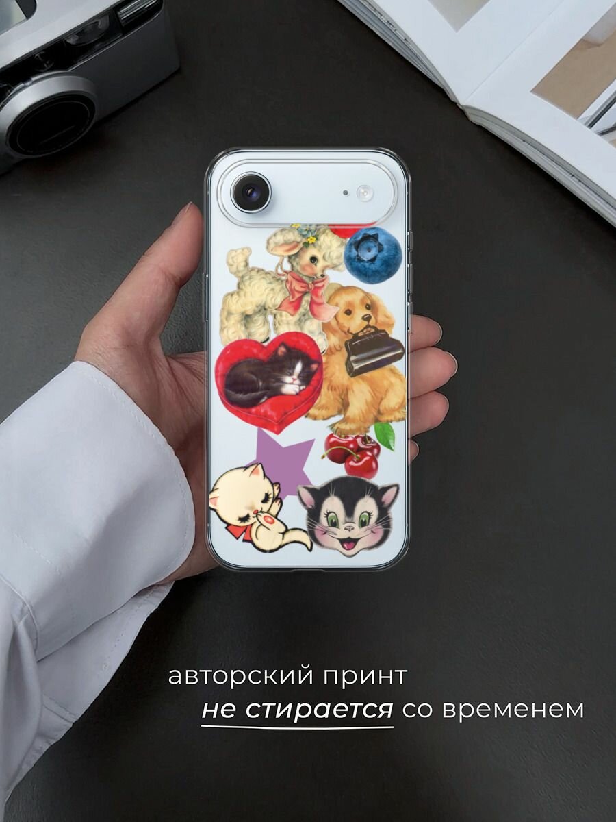 Чехол на Apple iPhone Air / Айфон Айр с принтом "Милые стикеры", прозрачный — фото 1
