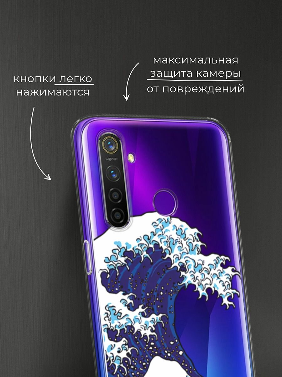 Чехол на Realme 5 Pro / Реалми 5 Про с принтом "Волна над Фудзи", прозрачный — фото 1