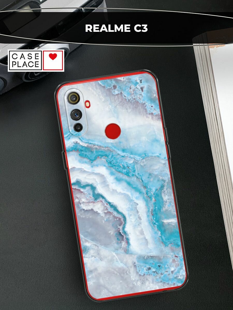 Чехол на Realme C3 / Реалми C3 с принтом "Нежно-голубой мрамор"