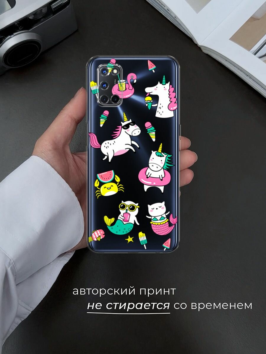 Чехол на Oppo A52/A72 / Оппо A52/A72 с принтом "Единороги в отпуске", прозрачный — фото 1