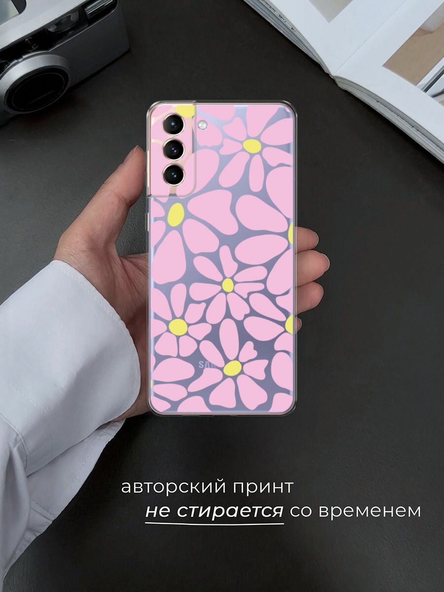 Чехол на Samsung Galaxy S21 + / Самсунг Галакси S21 Плюс с принтом "Розовые лепестки 2", прозрачный — фото 1
