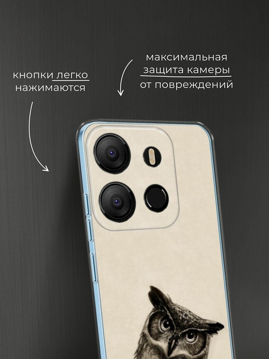 Силиконовый чехол на Tecno Pop 7 / Текно Поп 7 с принтом "Сова" — фото 1