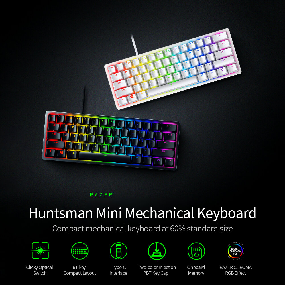 Механическая клавиатура Razer Huntsman Mini, 61 клавиша, щелкающие оптические свитчи, RGB, черный