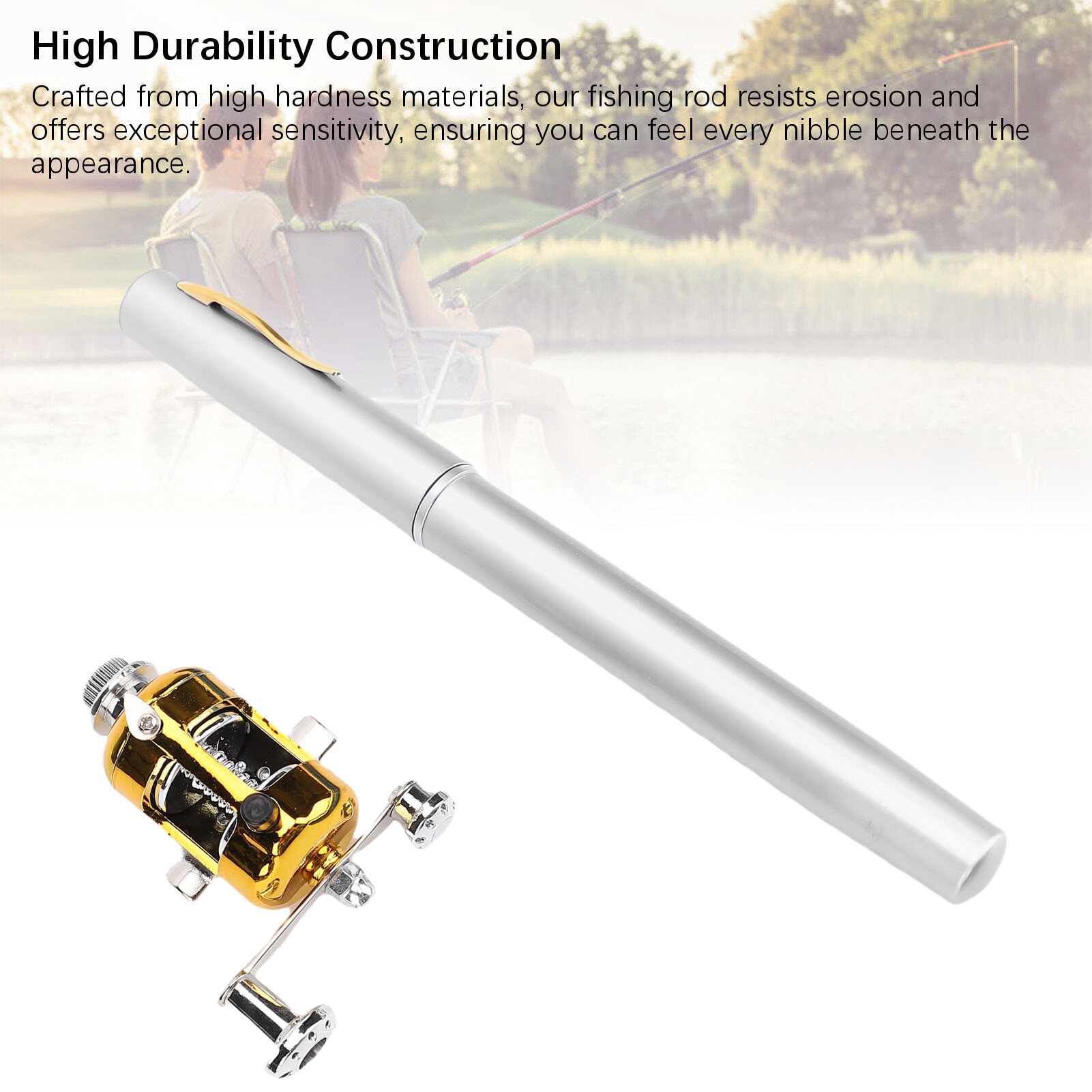 Ручка удочка высокопрочная легкая карманная удочка с катушкой подарок 21см серебристый