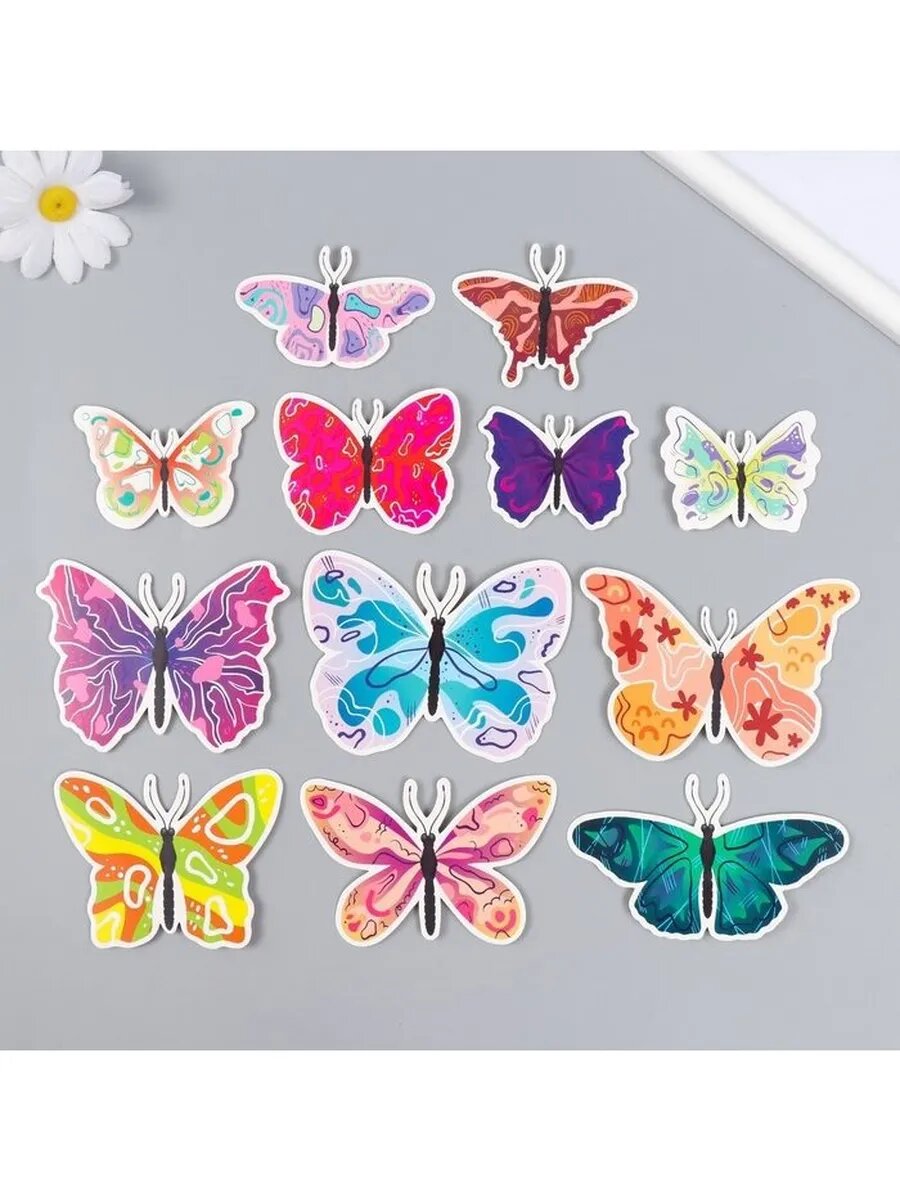 Бабочки картон "Абстракция" набор 12 шт h=4-10 см на магните