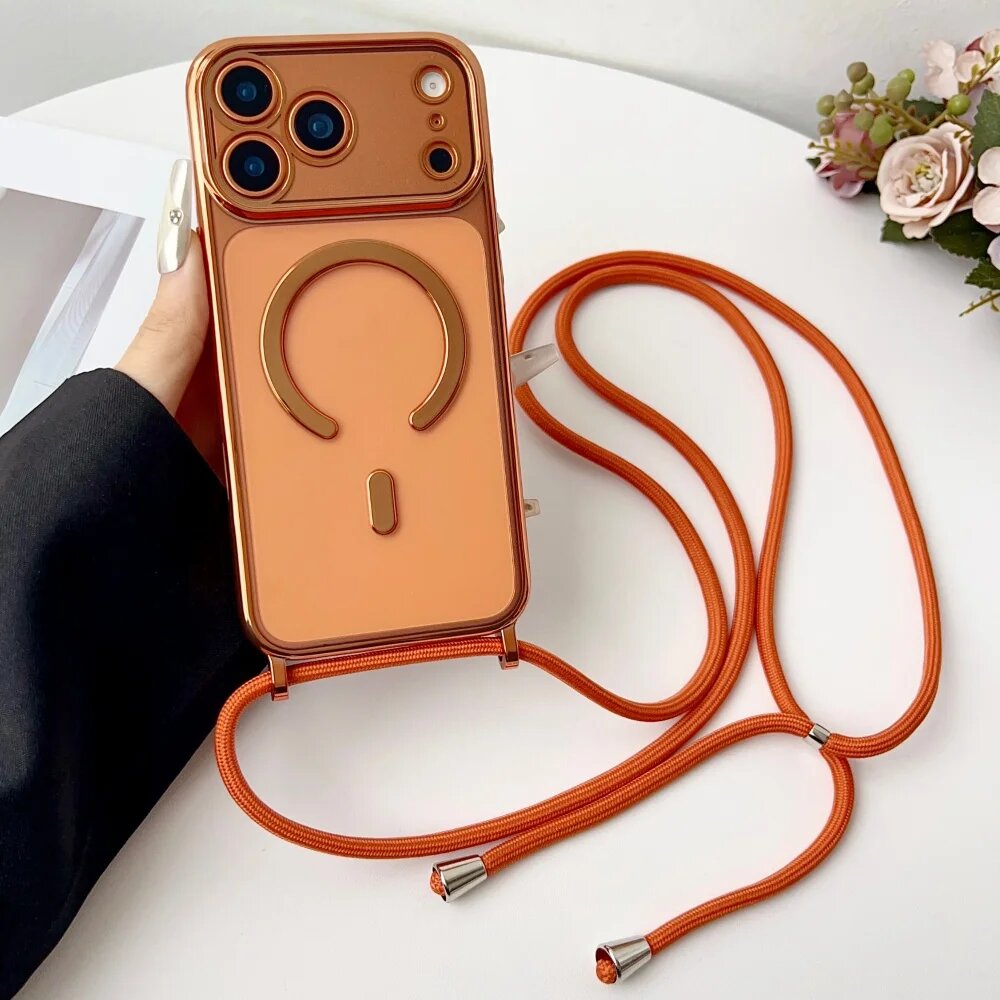 Прозрачный чехол через плечо с магнитным покрытием Magsafe для iPhone 17 Pro Max, чехлы 16, 15, 14 Plus, 13, 12, 11 Pro, мягкий чехол из ТПУ со шнурком