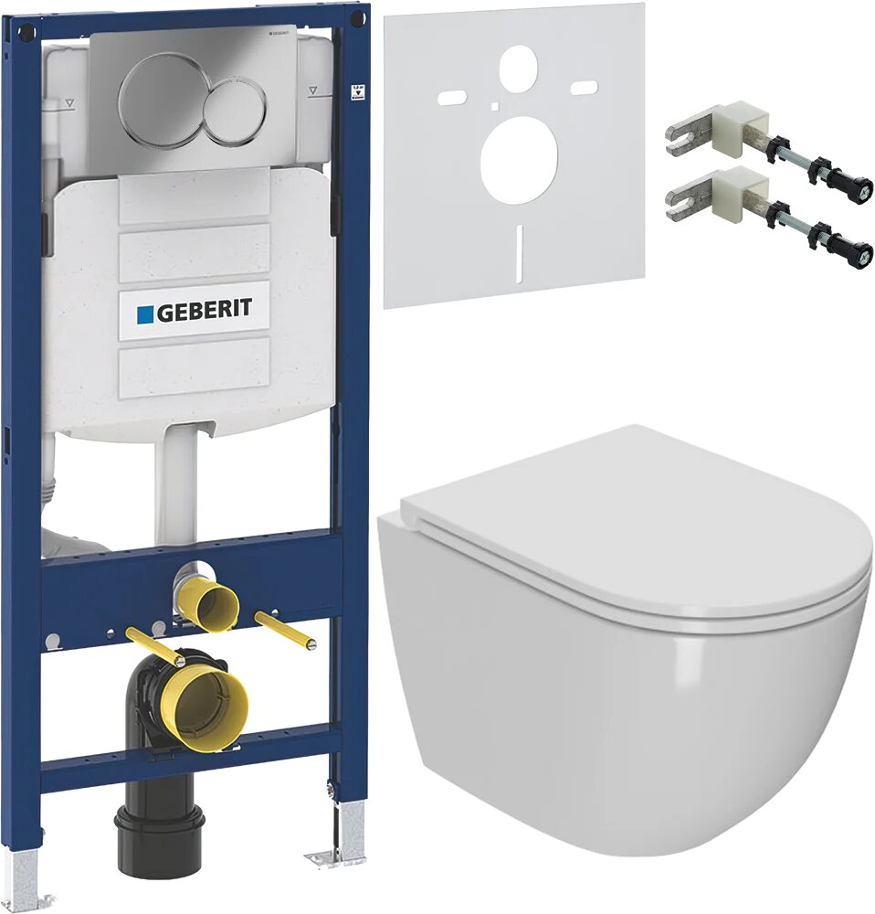 Комплект Унитаз подвесной Bauedge Bau Dream Hurricane3 белый, безободковый, с микролифтом / Инсталляция Geberit Duofix UP 320 111.300.00.5 / Кнопка Sigma хром, Шумоизоляция