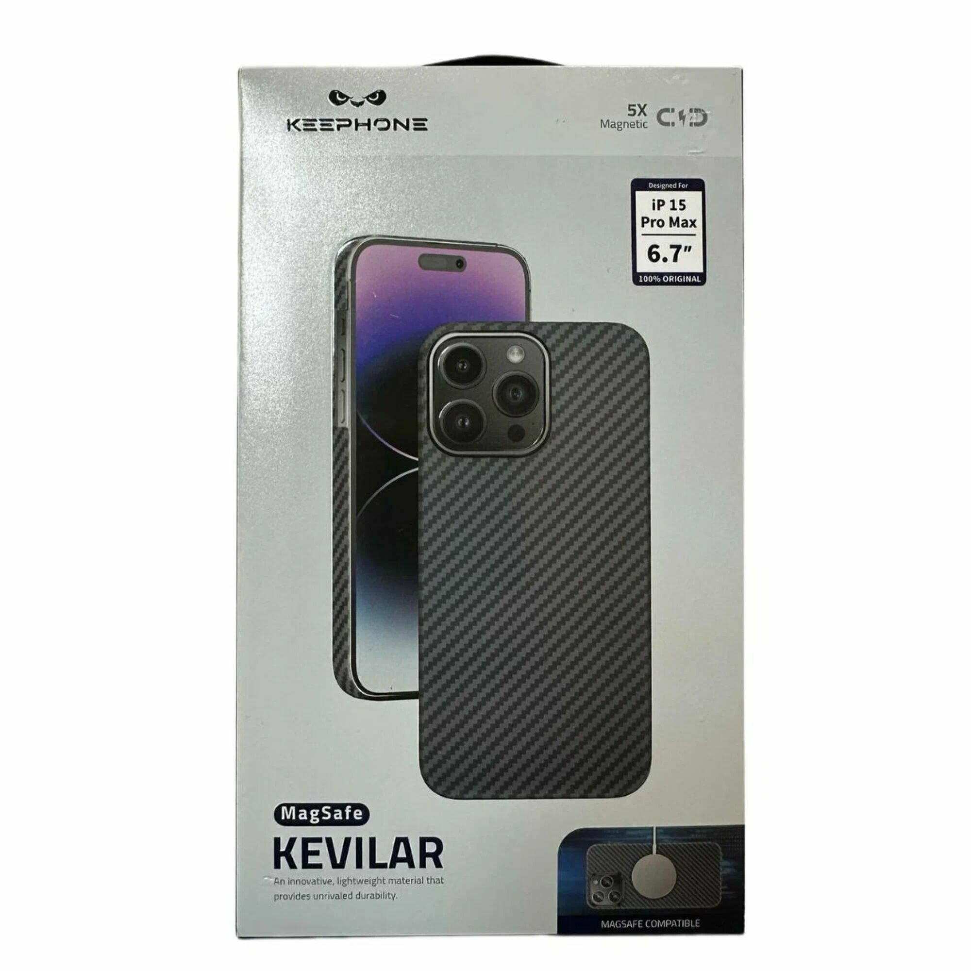 Чехол Keephone, MagSafe, Kevlar, Carbon, для iPhone 15 Pro Max, матовый, черный