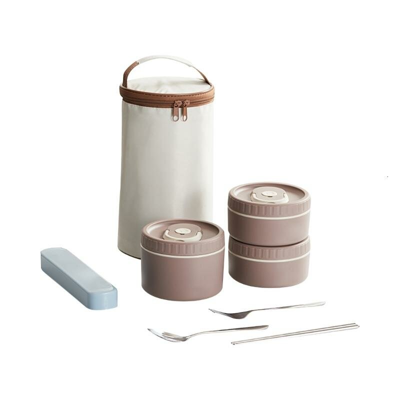 Многосекционный термоланчбокс из нержавеющей стали, - 1 большой 2 маленьких