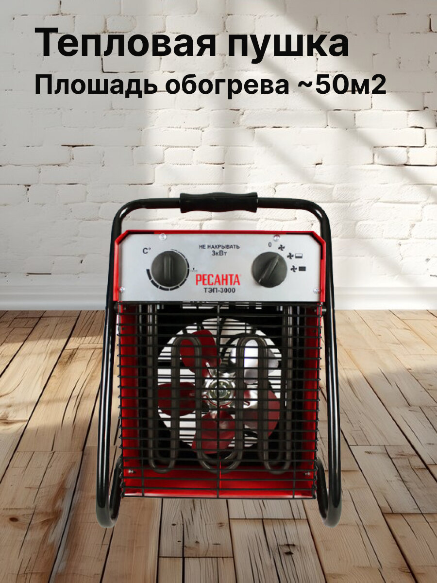 Пушка тепловая электрическая Ресанта ТЭП-5000 5 кВт 50м2 красный/черный