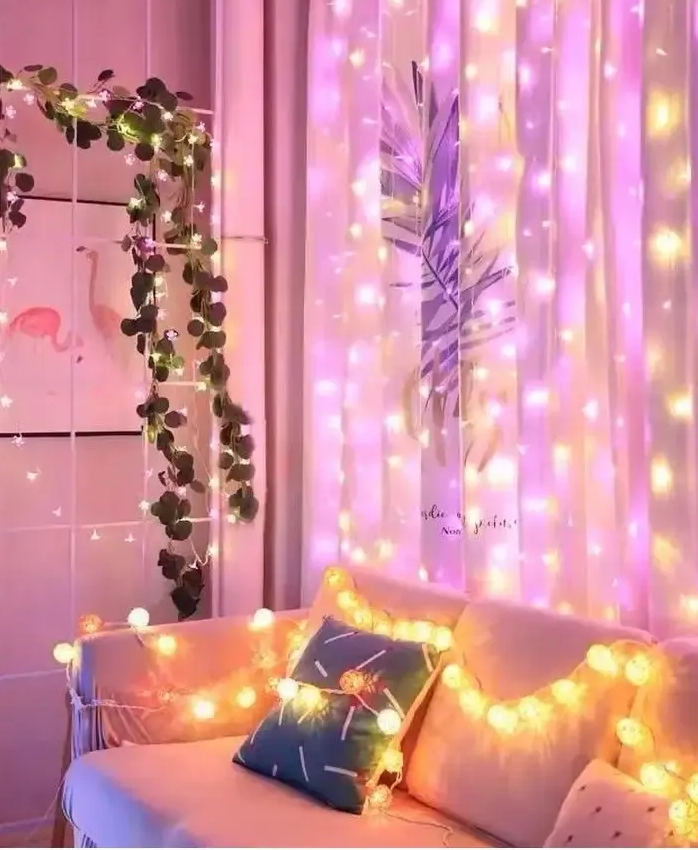 Гирлянда "Шарики" 3х1м, теплый+розовый свет, 6 режимов от сети 220в