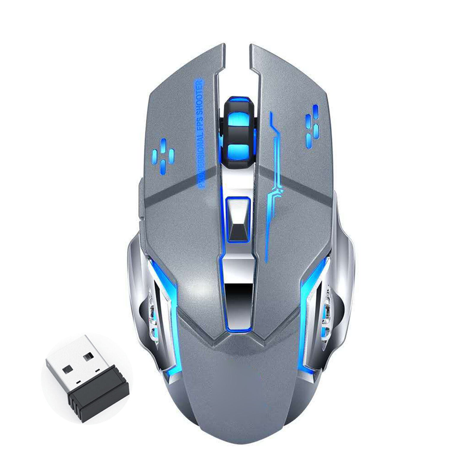 Беспроводная игровая мышь Thunder Wolf Q13 с функцией зарядки и беззвучным режимом, светящаяся механическая мышь для бизнеса, кросс-граничная [Q13 single mode], металлический серый