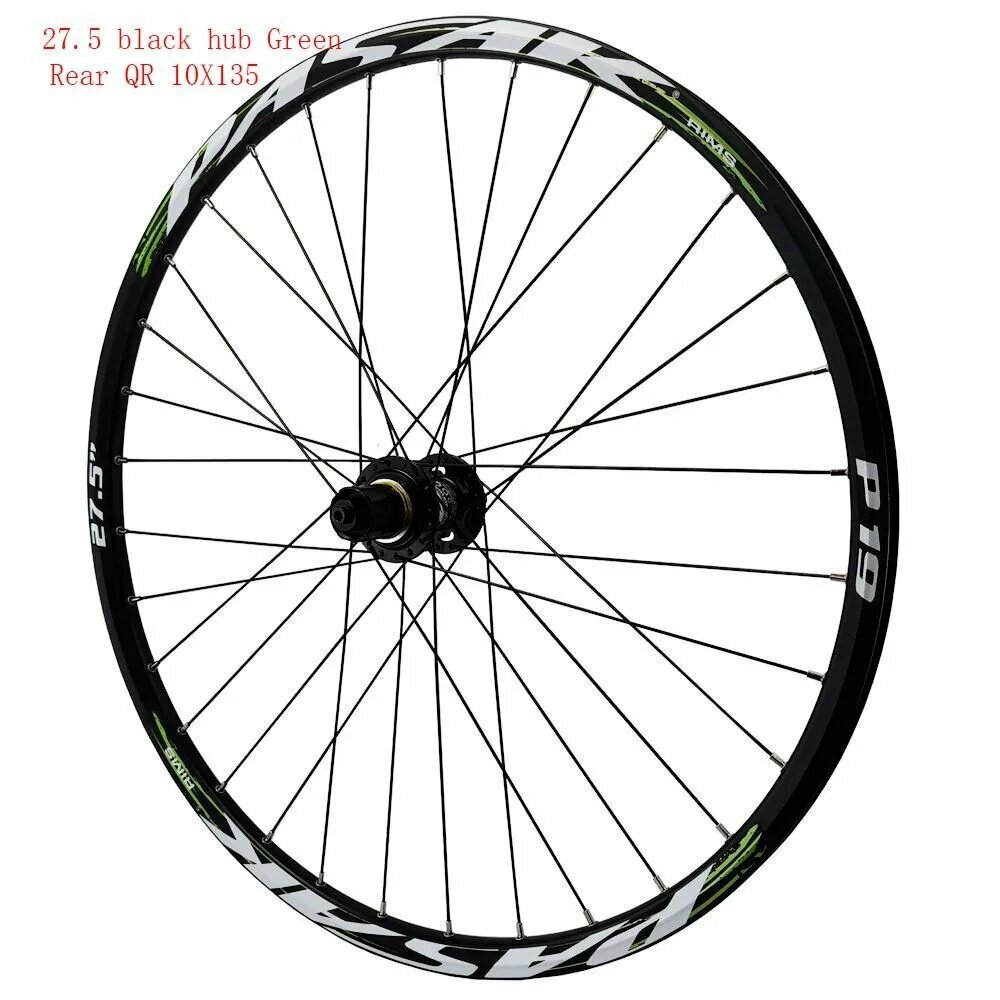PASAK Заднее колесо MTB, сплав, 32 отверстия, 27.5 Black Hub Green, 21mm, QR 10X135, HG, Довод