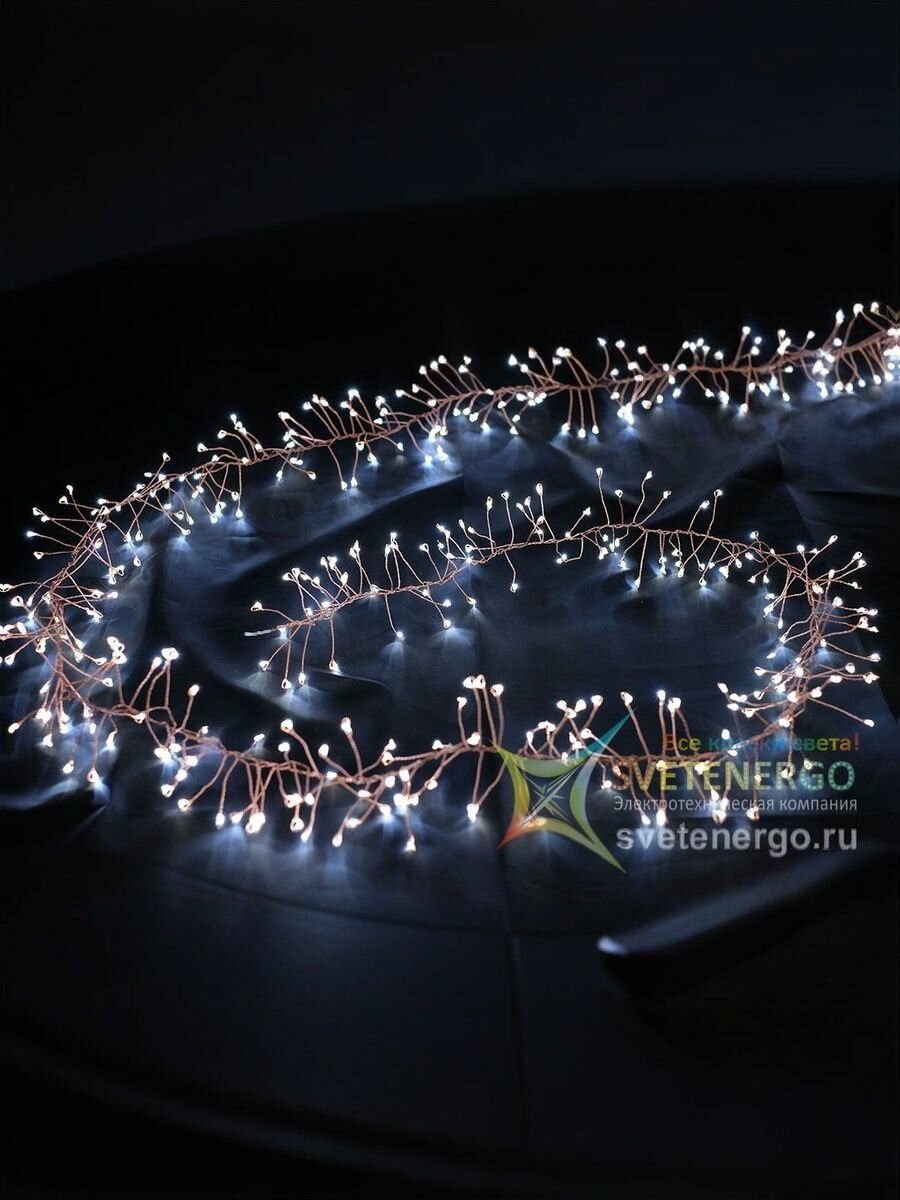 Электрогирлянда роса-мишура 50 метров/Светодиодная с пультом управления, 8 режимов/Холодный белый