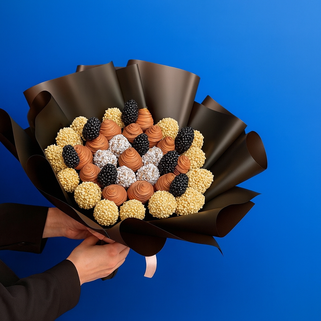 Премиум букет из клубники в бельгийском шоколаде в подарочной упаковке
