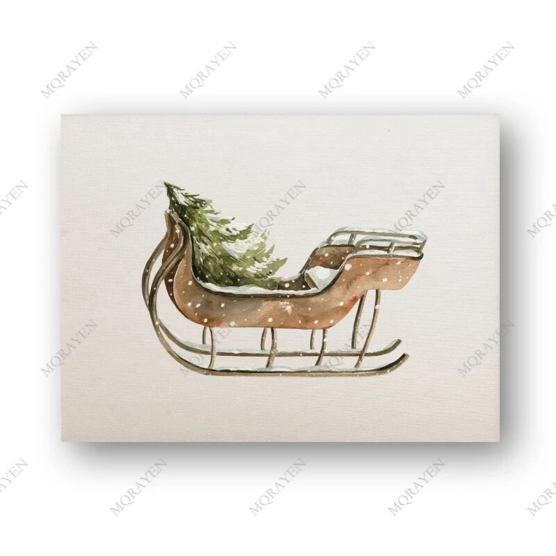 Ретро Рождественская елка подарок плакат холст картина зима фермерский дом снежная сцена сосновая шишка принт настенное искусство гостиная домашний декор