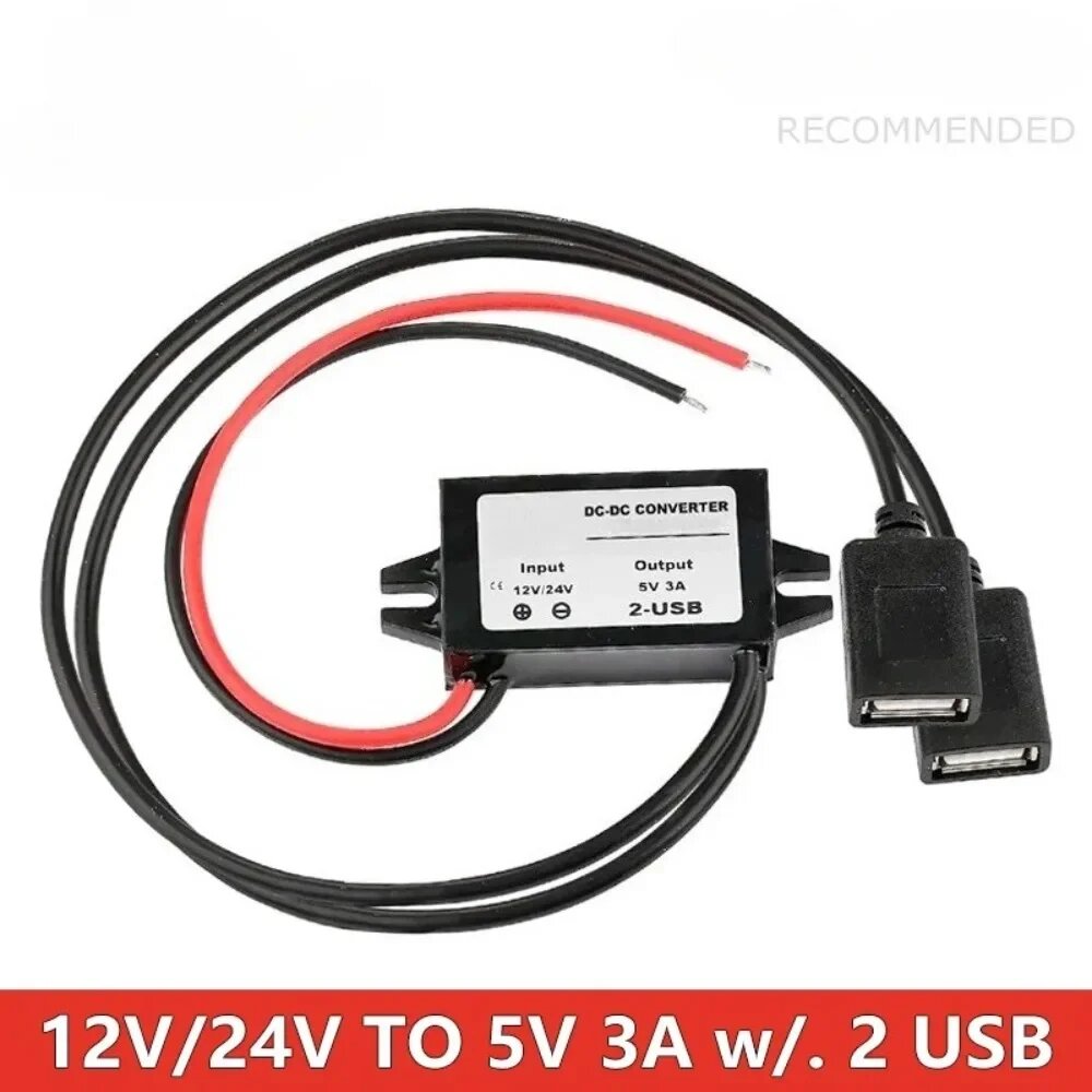Преобразователь 12/24В в 5В 3A с 2 USB, Dual Square USB